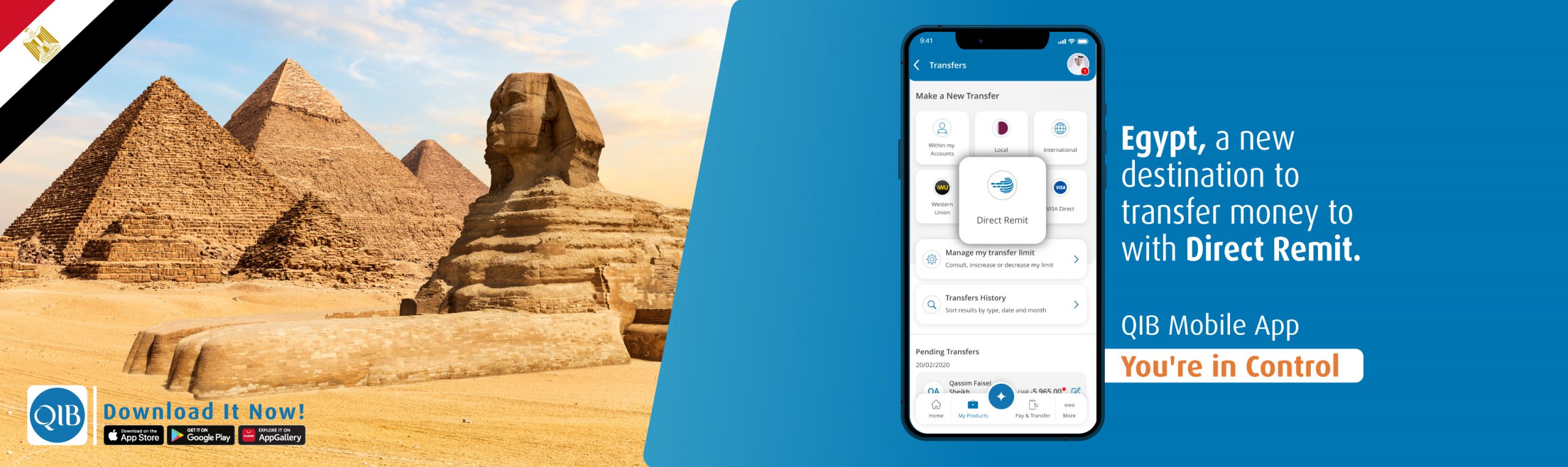 QIB’s Direct Remit Service via Mobile App Now Covers Egypt
